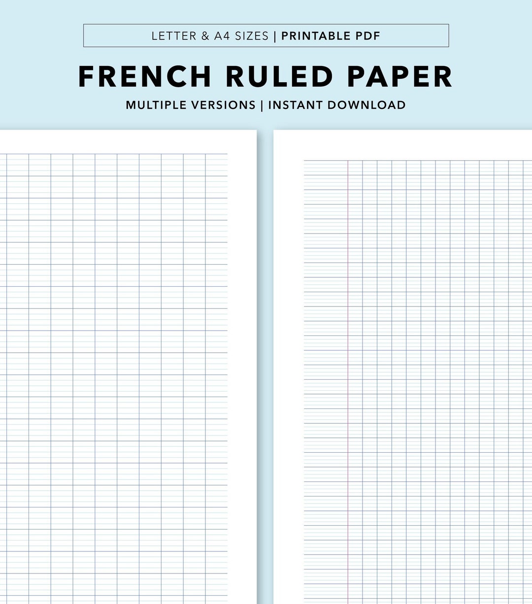 Printable French Ruled Writing Paper, Cursive Handwriting Practice Grid ...