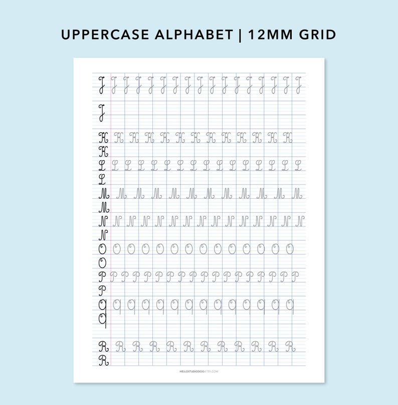 Cursive Writing Practice Sheet: Uppercase Alphabet, French Ruled Paper ...