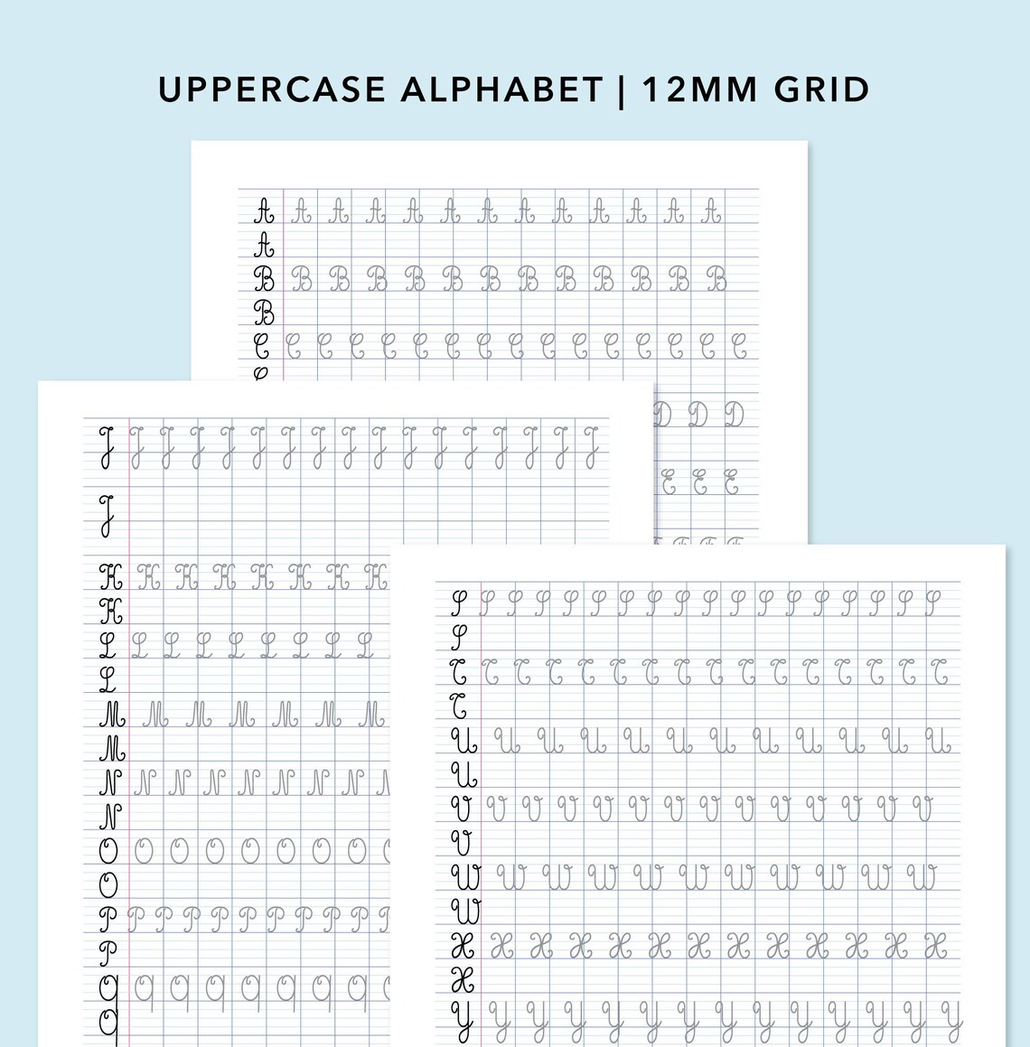 Cursive Writing Practice Sheet: Uppercase Alphabet, French Ruled Paper ...