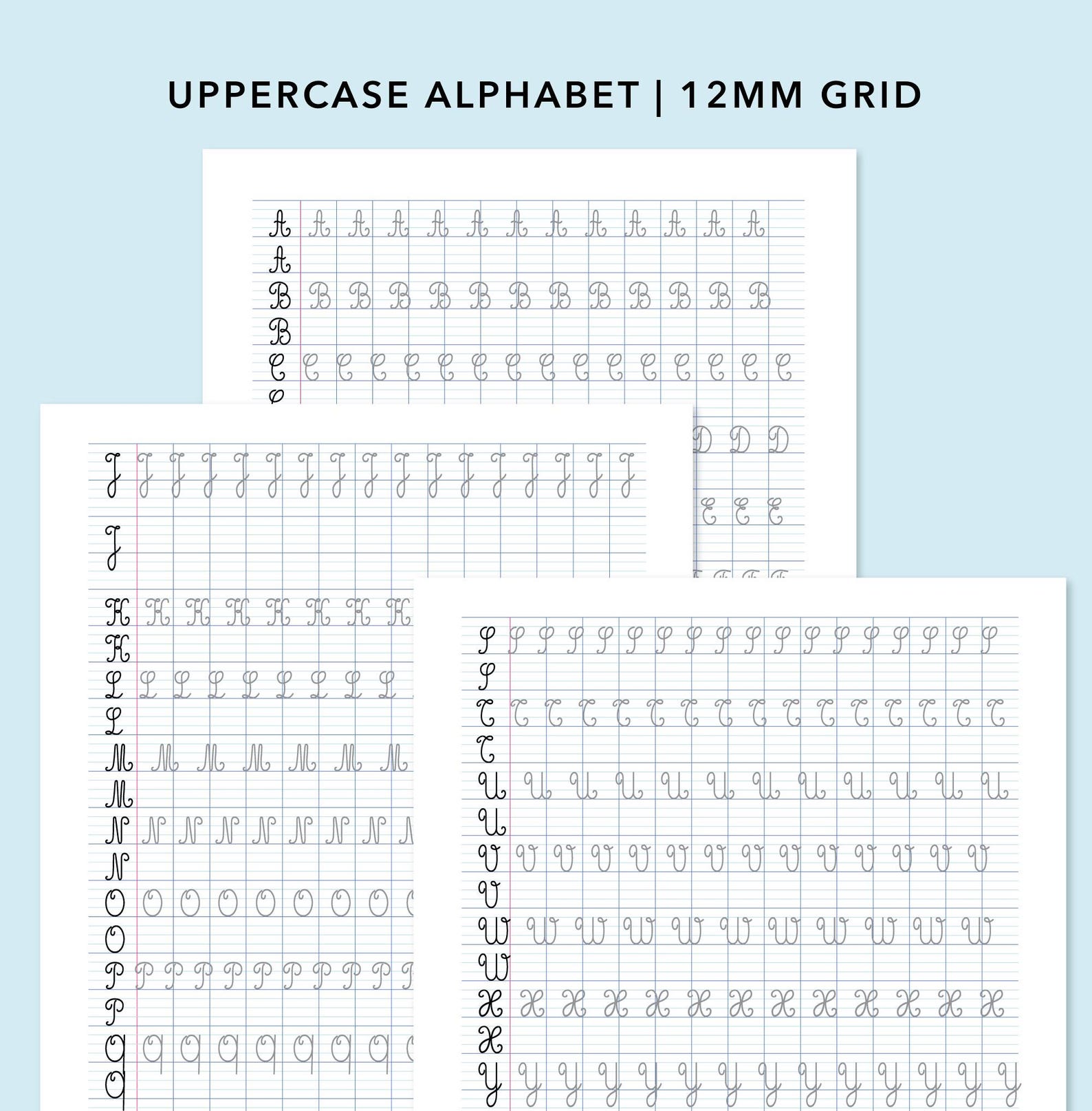 Cursive Writing Practice Sheet: Uppercase Alphabet, French Ruled Paper ...