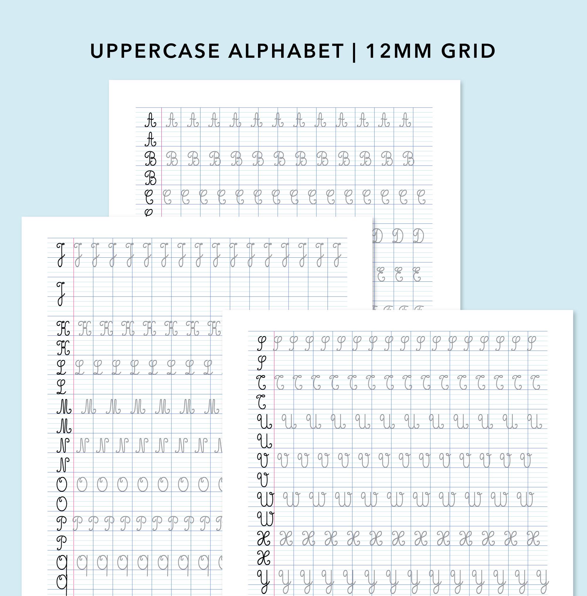 Cursive Writing Practice Sheet: Uppercase Alphabet, French Ruled Paper ...