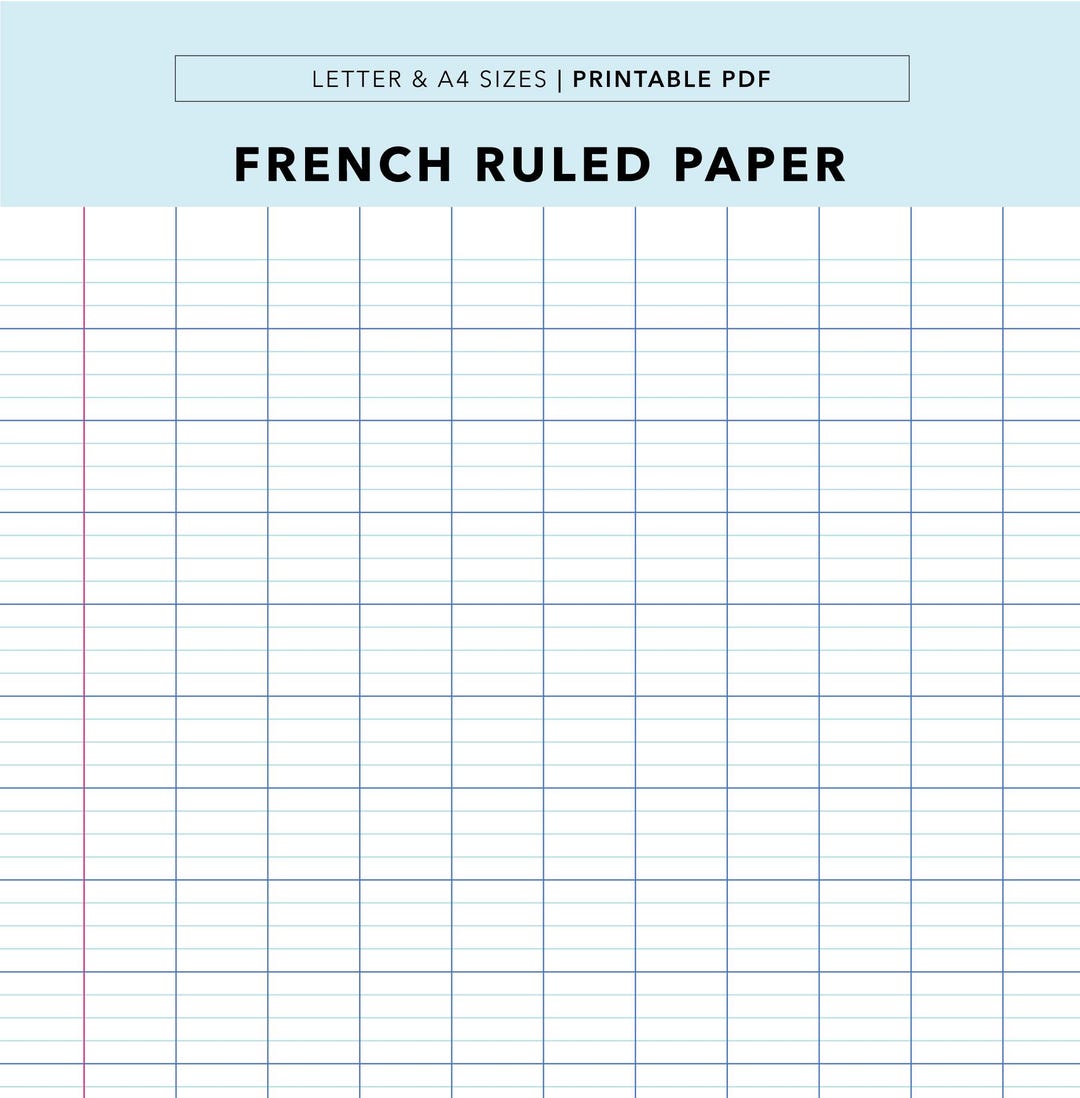 Full Width French Ruled Paper, Printable Cursive Handwriting Practice ...