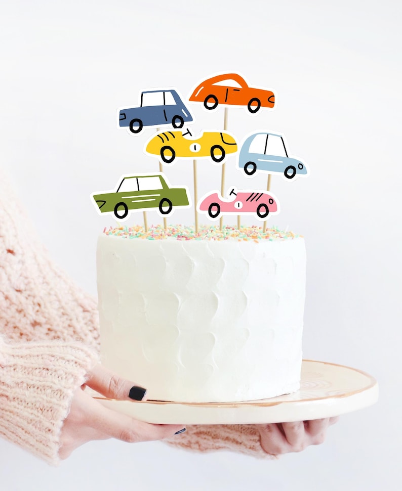 Printable Cars Birthday Cake Topper, Cute Racing Vintage Cars Birthday ...