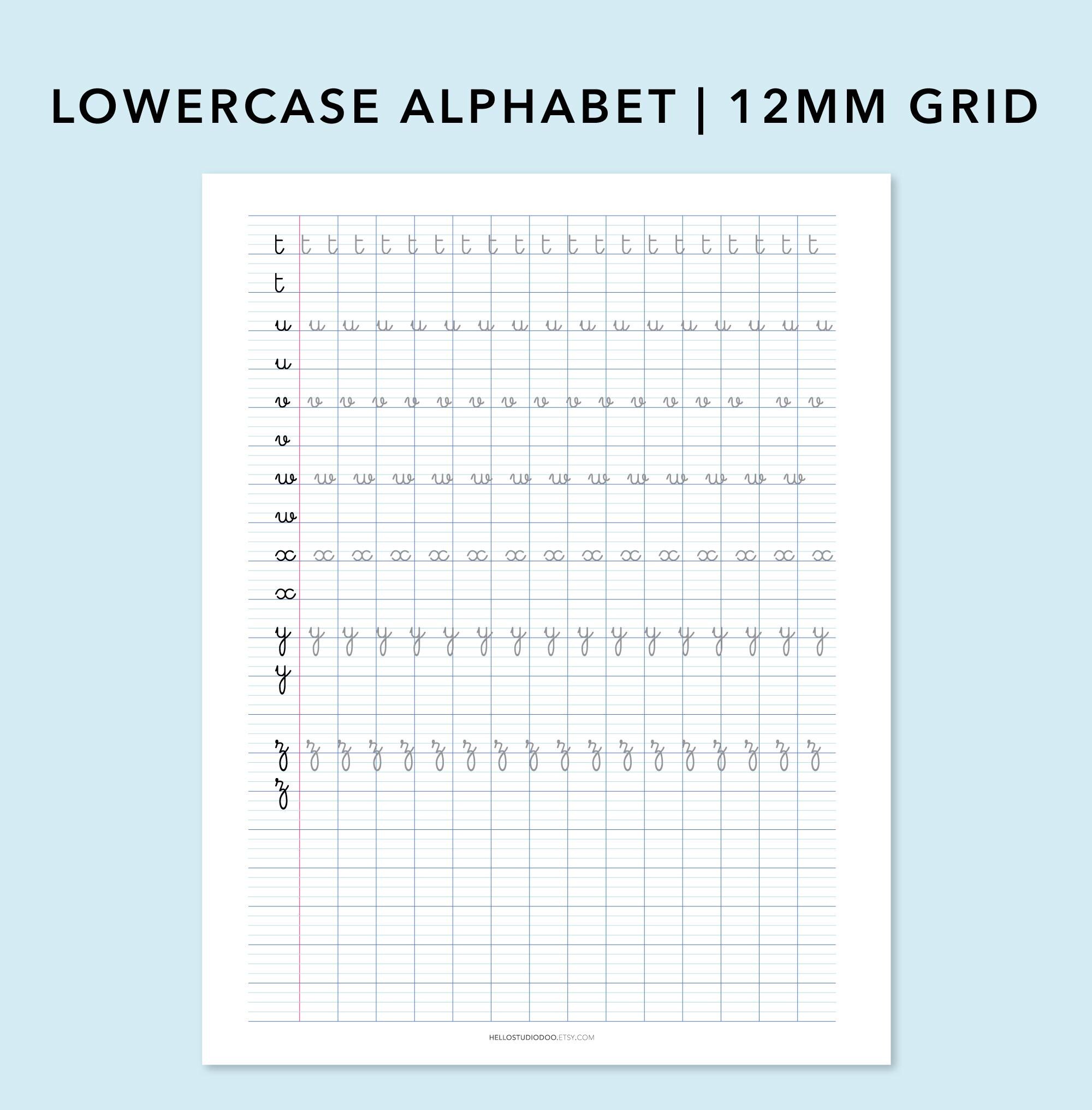 Cursive Handwriting Practice Sheet: Lowercase Alphabet, Large 12MM Grid ...