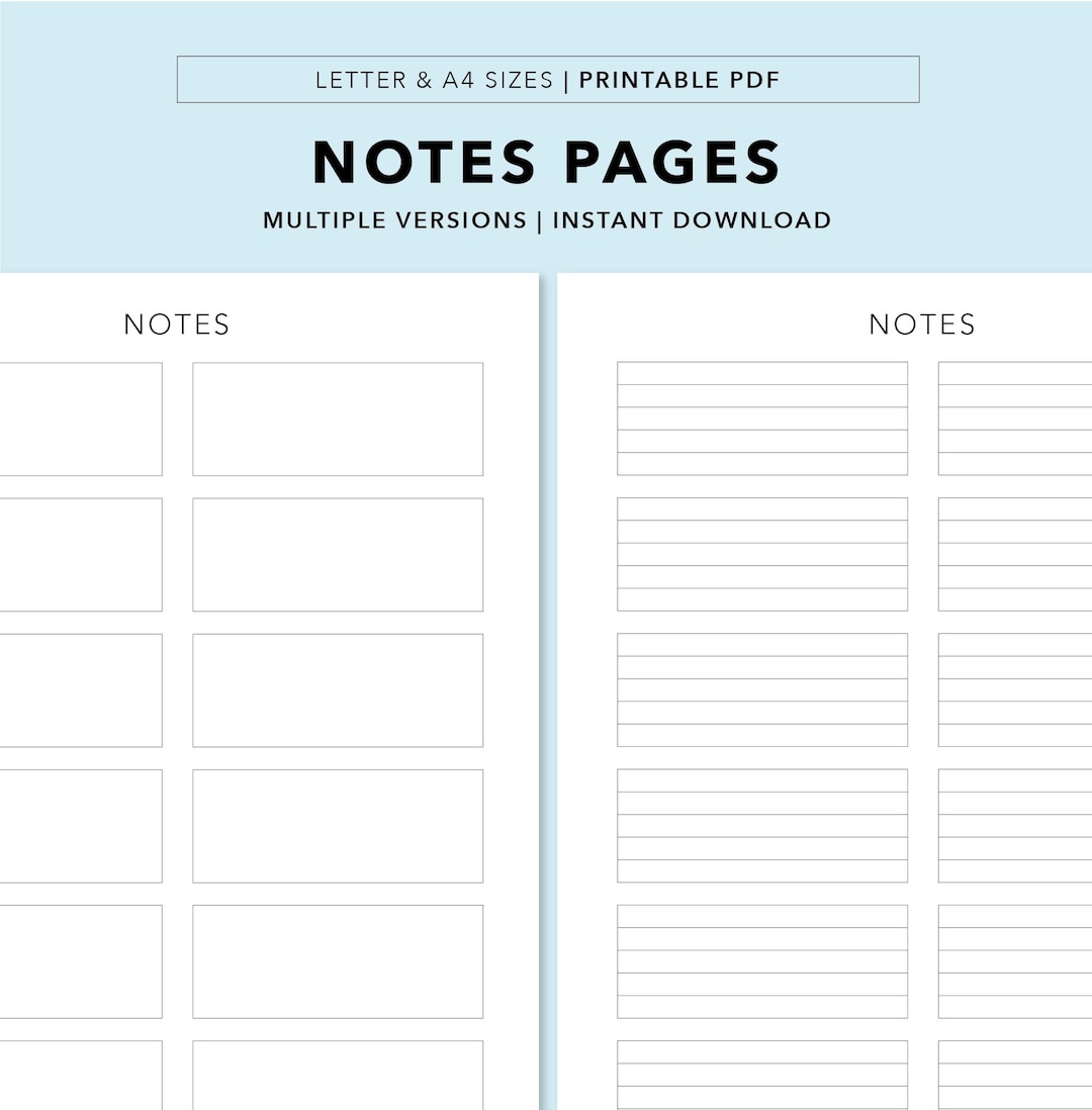 Printable 2 Column Notes Page, Lined Box Page, Planner Insert, College ...