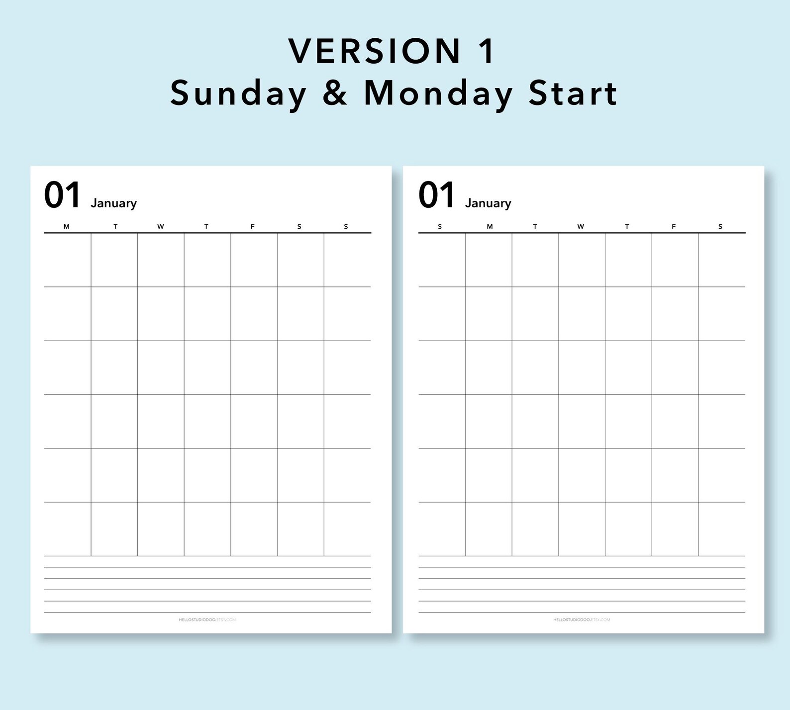Printable Blank Calendar - Undated Monthly Planner Template for ...