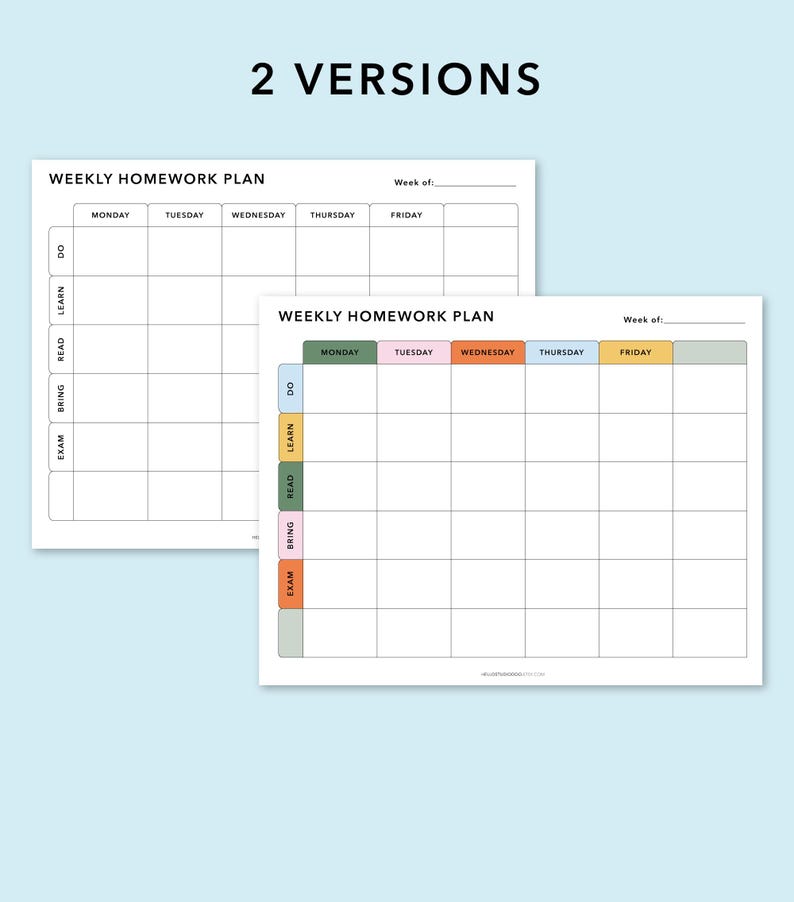 Printable Homework Planner: Weekly Student Schedule (PDF) (digital ...