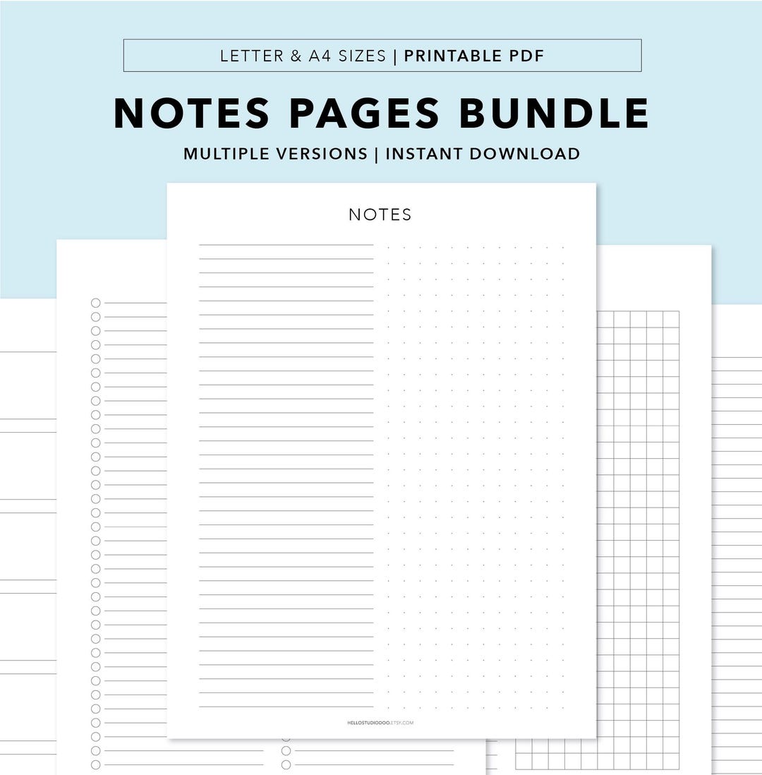 Printable Note Writing Paper Bundle, Homework Notes Pages ...