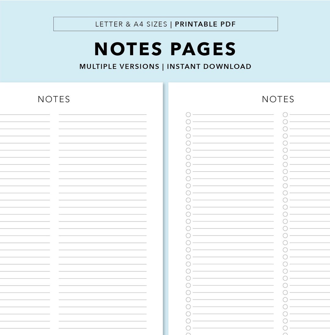 Notes Paper Printable, Writing Lined Bullet Point Pages, Note Taking ...