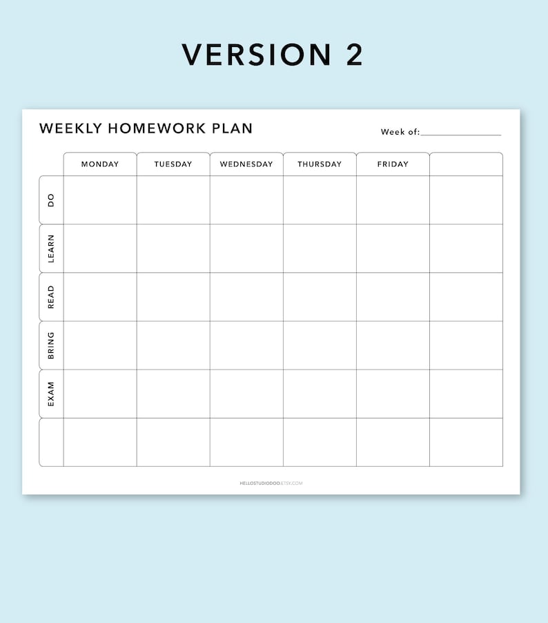Printable Kid Homework Planner, Teen Schedule Tracker, College Student Weekly Chart, School ...