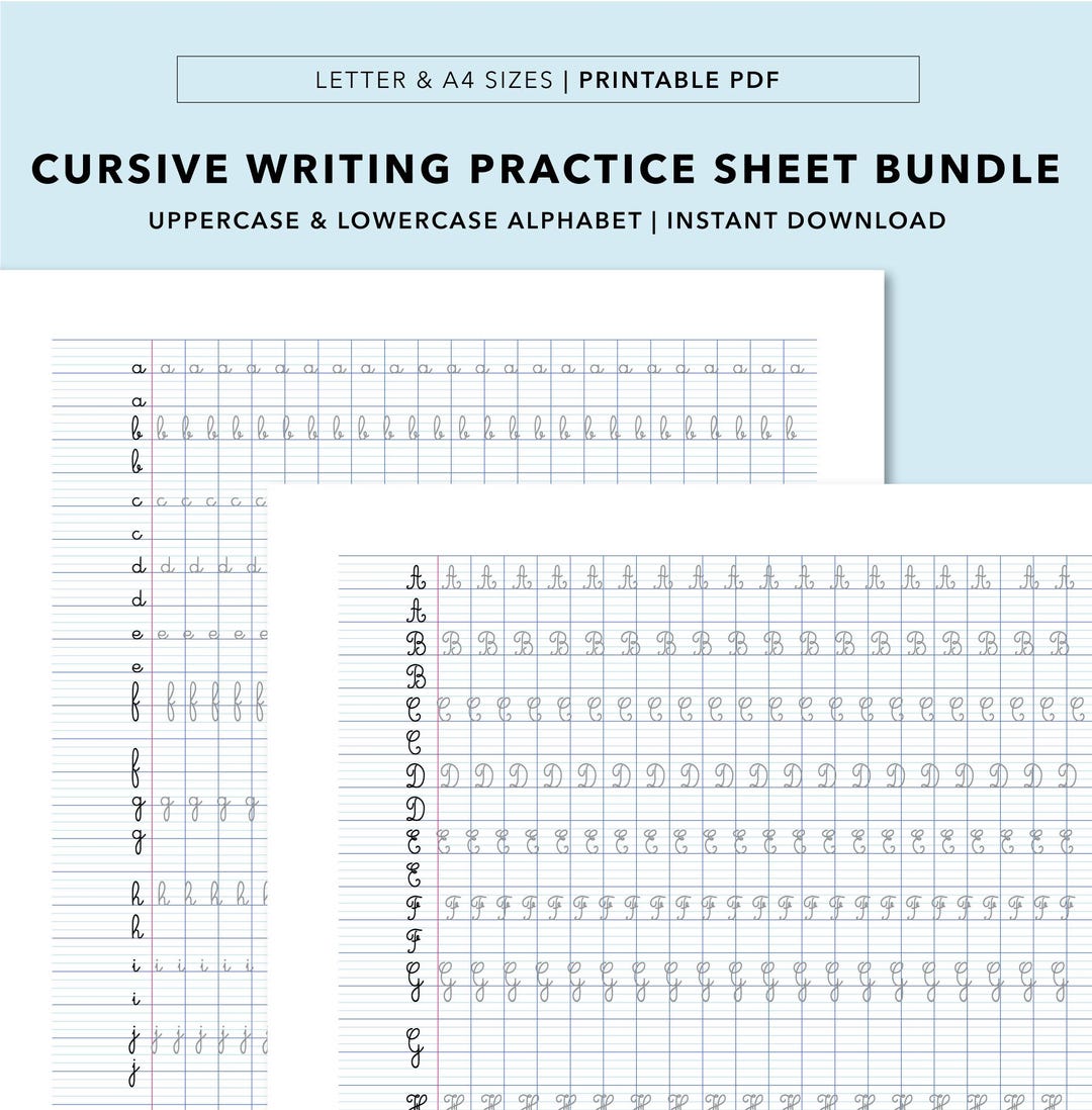 Cursive Writing Practice Sheet Bundle: Uppercase & Lowercase, French ...