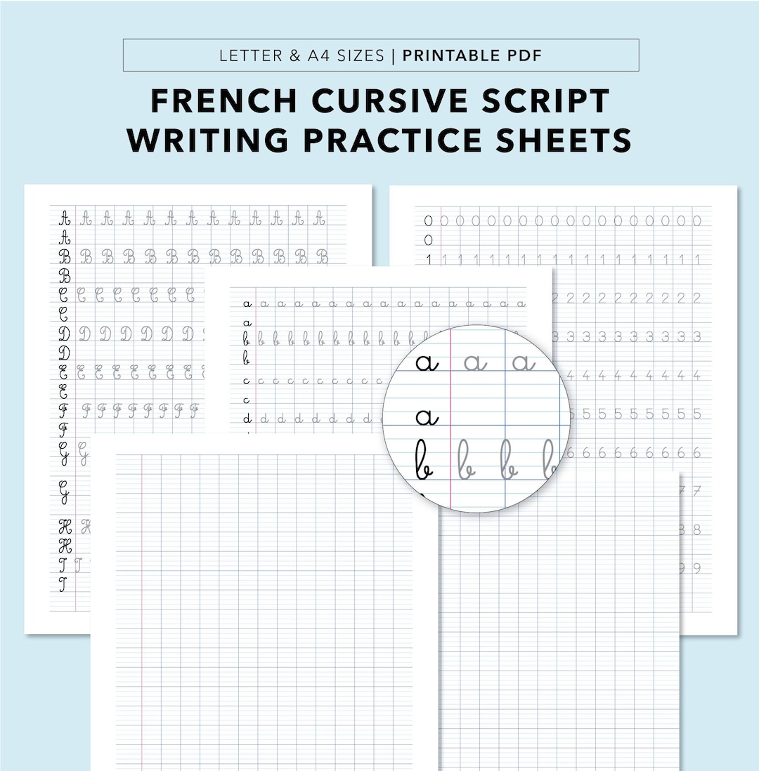 French Cursive Writing Practice Sheets, Seyes Ruled Alphabet Tracing ...