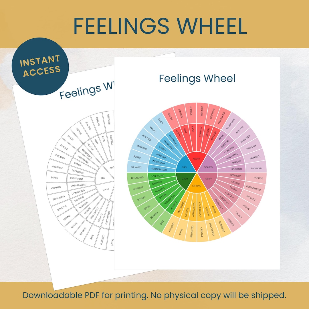 Feelings Chart Emotions Wheel Digital Feelings Chart Printable Therapy ...