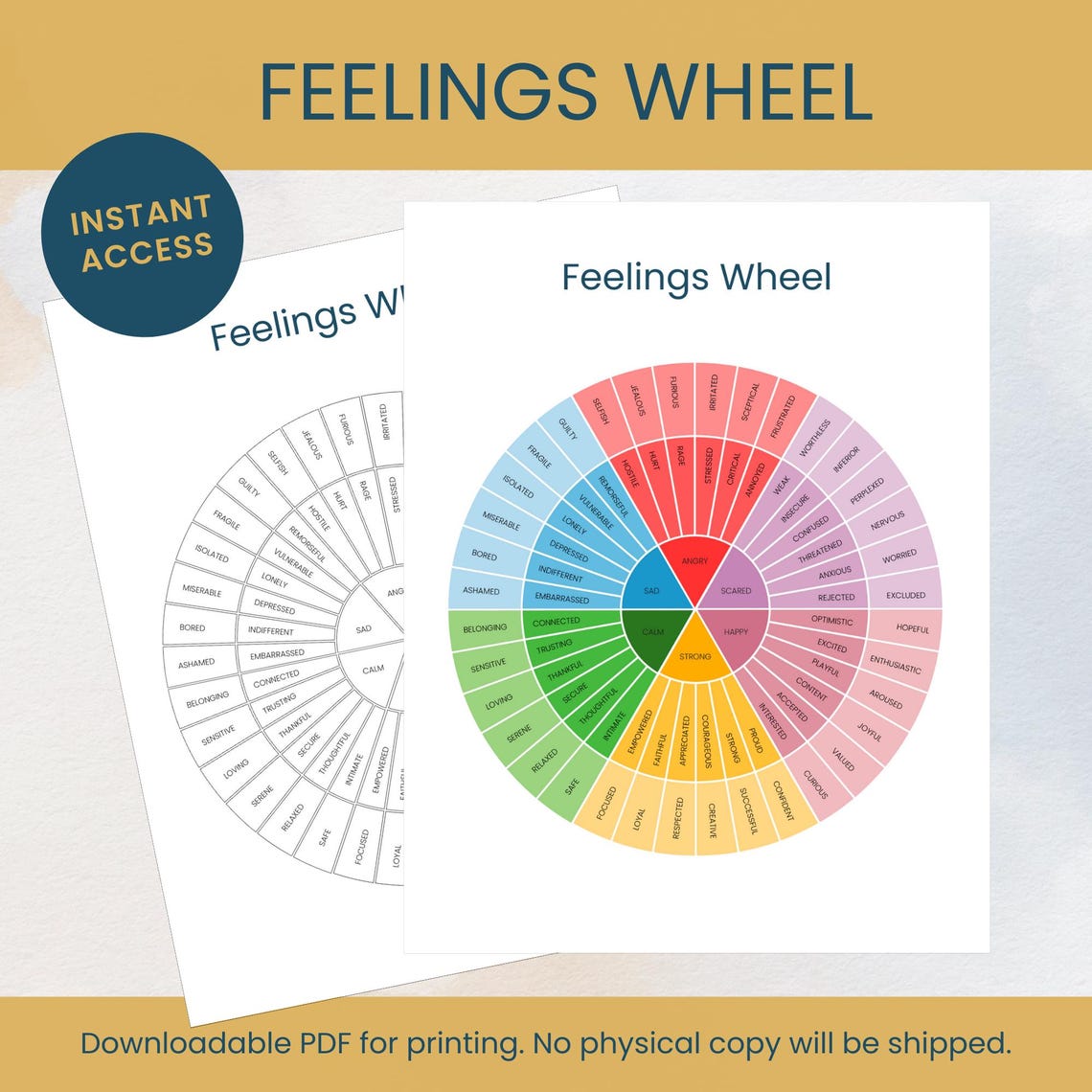 Feelings Chart Emotions Wheel Digital Feelings Chart Printable Therapy ...