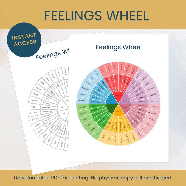 Feelings Chart Emotions Wheel Digital Feelings Chart Printable Therapy ...