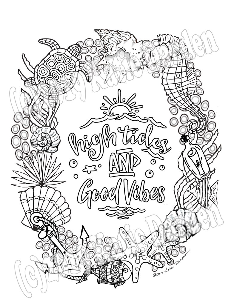 High Tides & Good Vibes! Summer Fun Coloring Page - Etsy