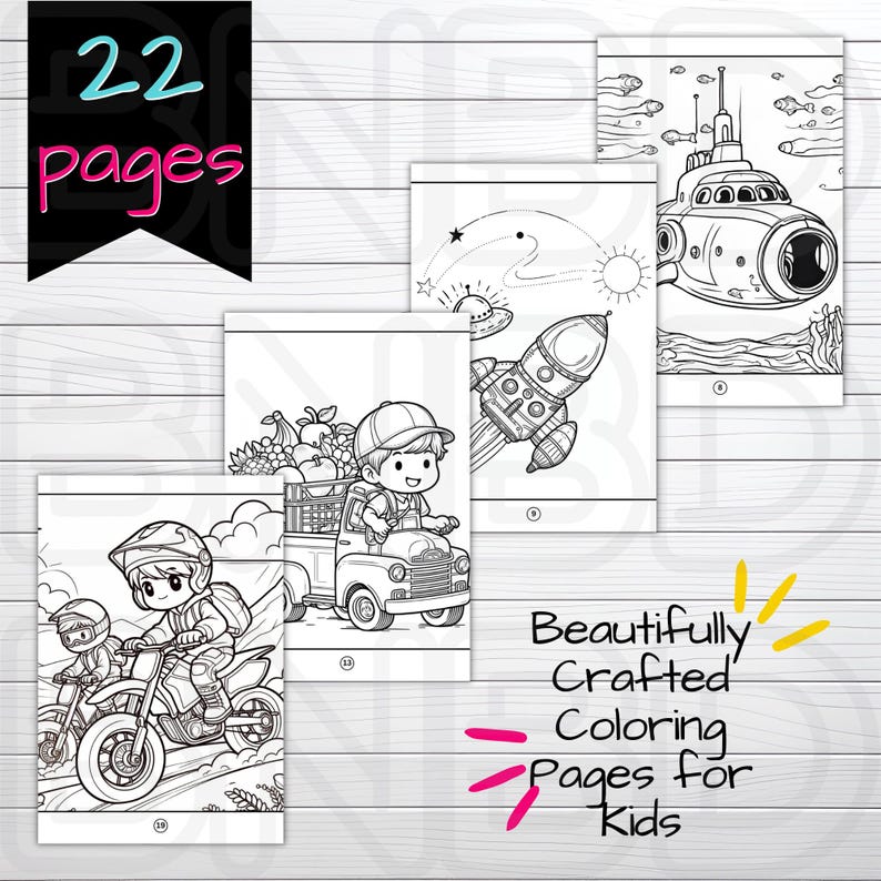 22 Vehicle Themed Coloring Book, Kids Coloring Book, Printable Coloring ...