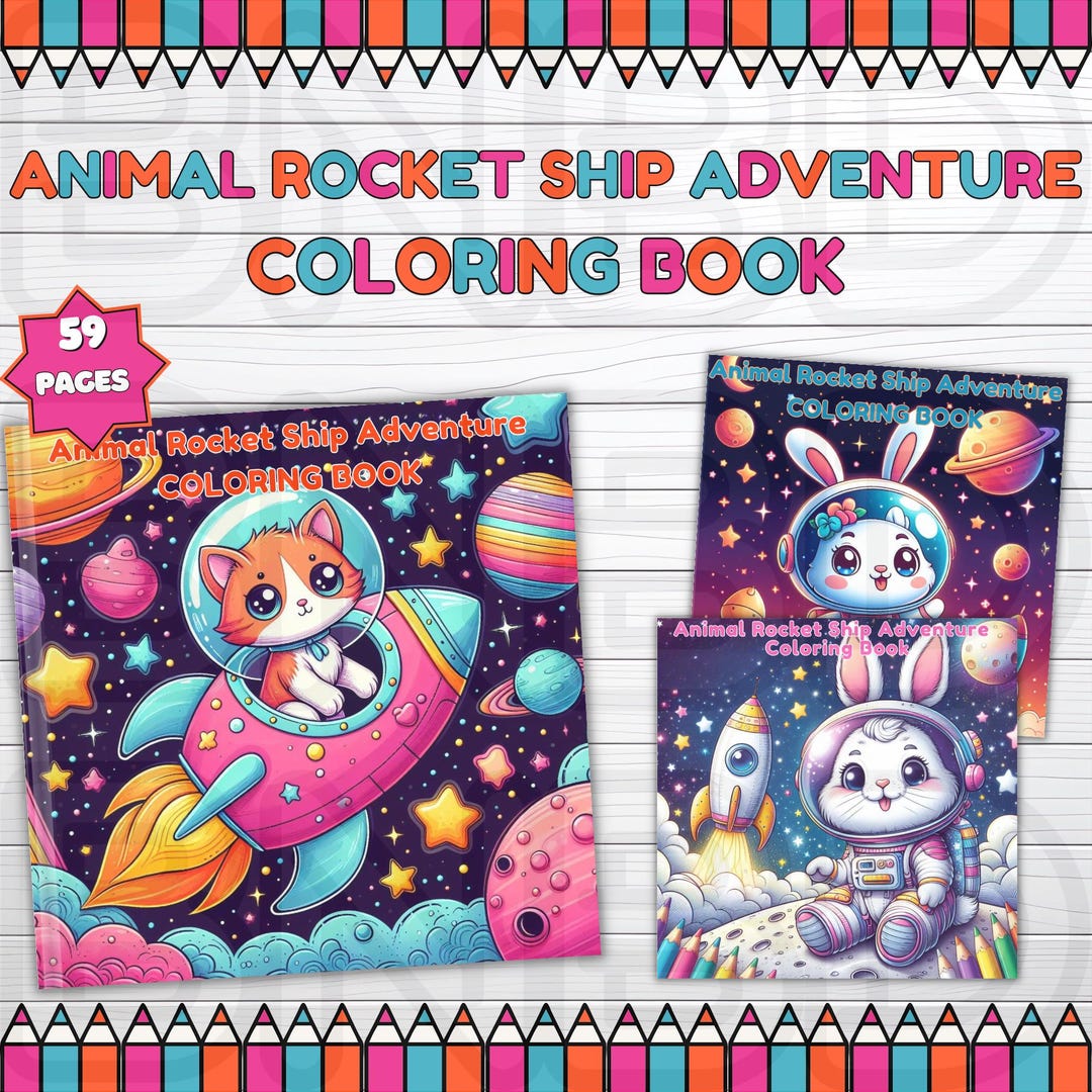 59 Animal Rocket Ship Adventure Coloring Book, Kawaii Coloring Pages ...