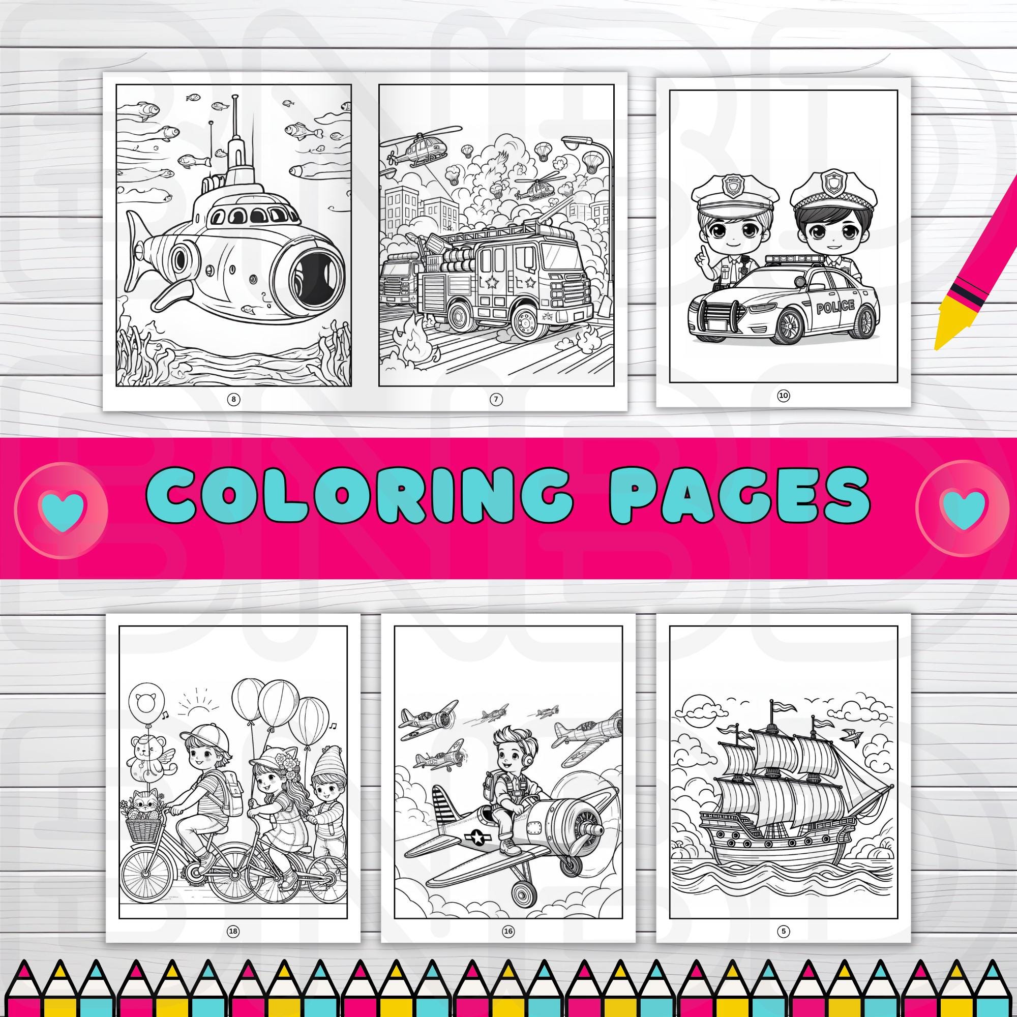 22 Vehicle Themed Coloring Book, Kids Coloring Book, Printable Coloring ...