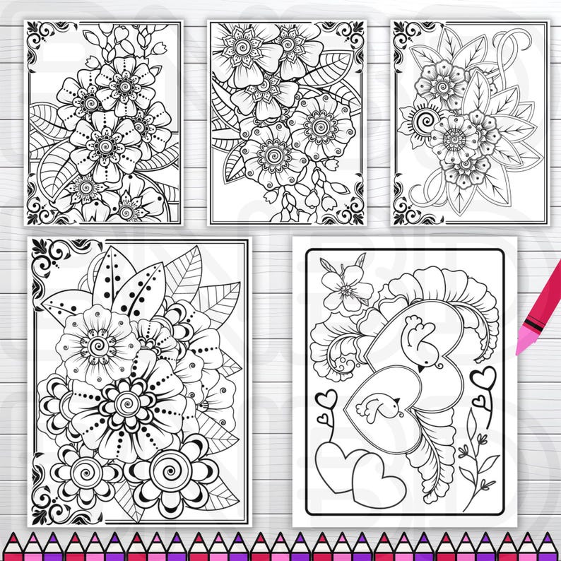 101 Zentangle Flower Designs Coloring Pages, Shaded and Grayscale ...