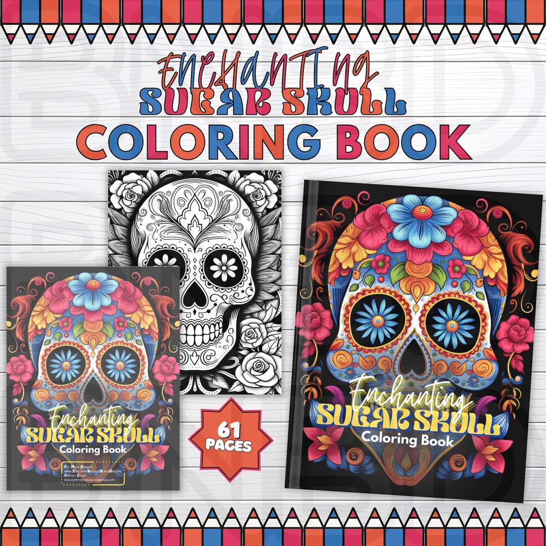 61 Enchanting Sugar Skull Coloring Book, Shaded and Grayscale, Flower ...