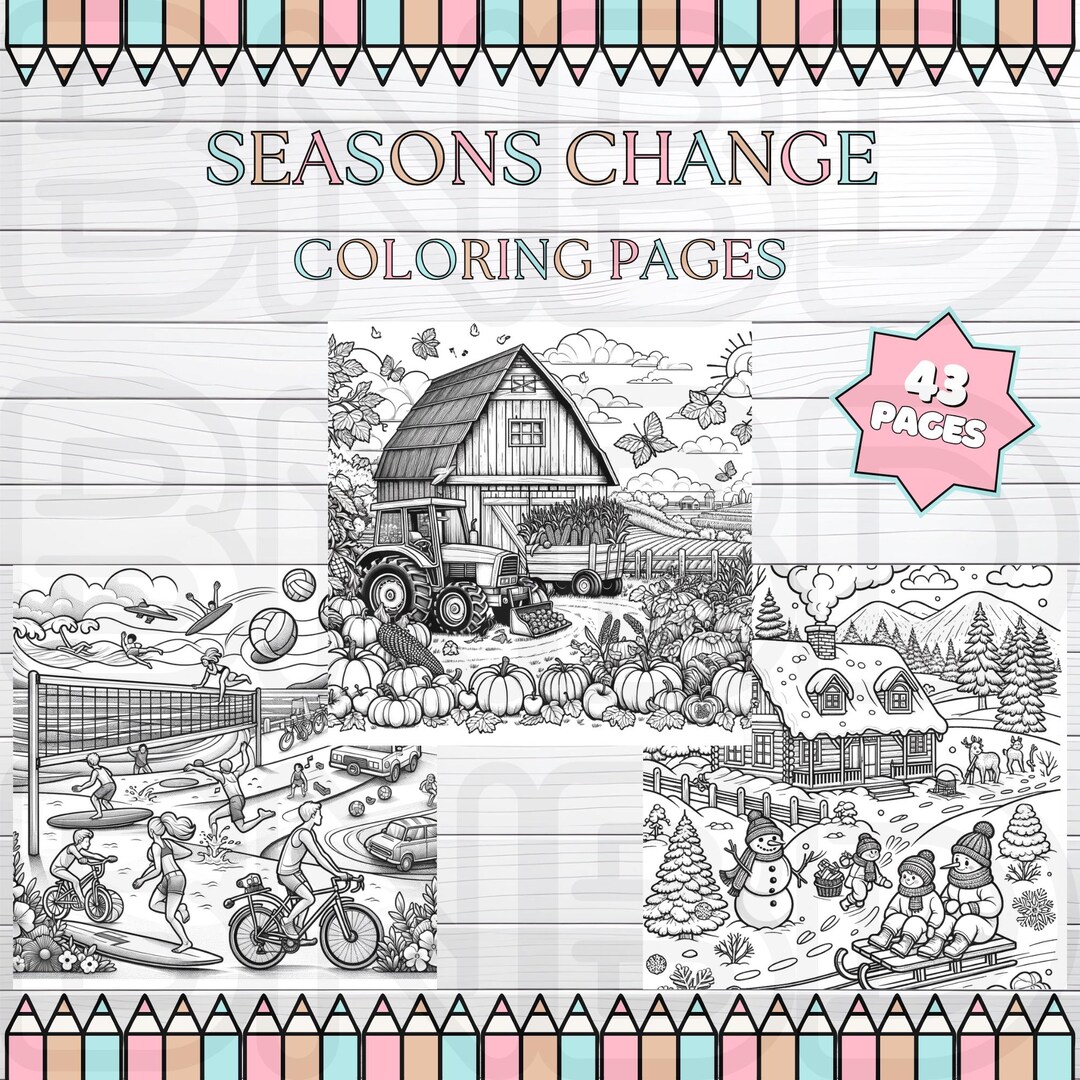 43 Seasons Change Coloring Pages, 8.5x8.5", Grayscale Shaded Pictures ...