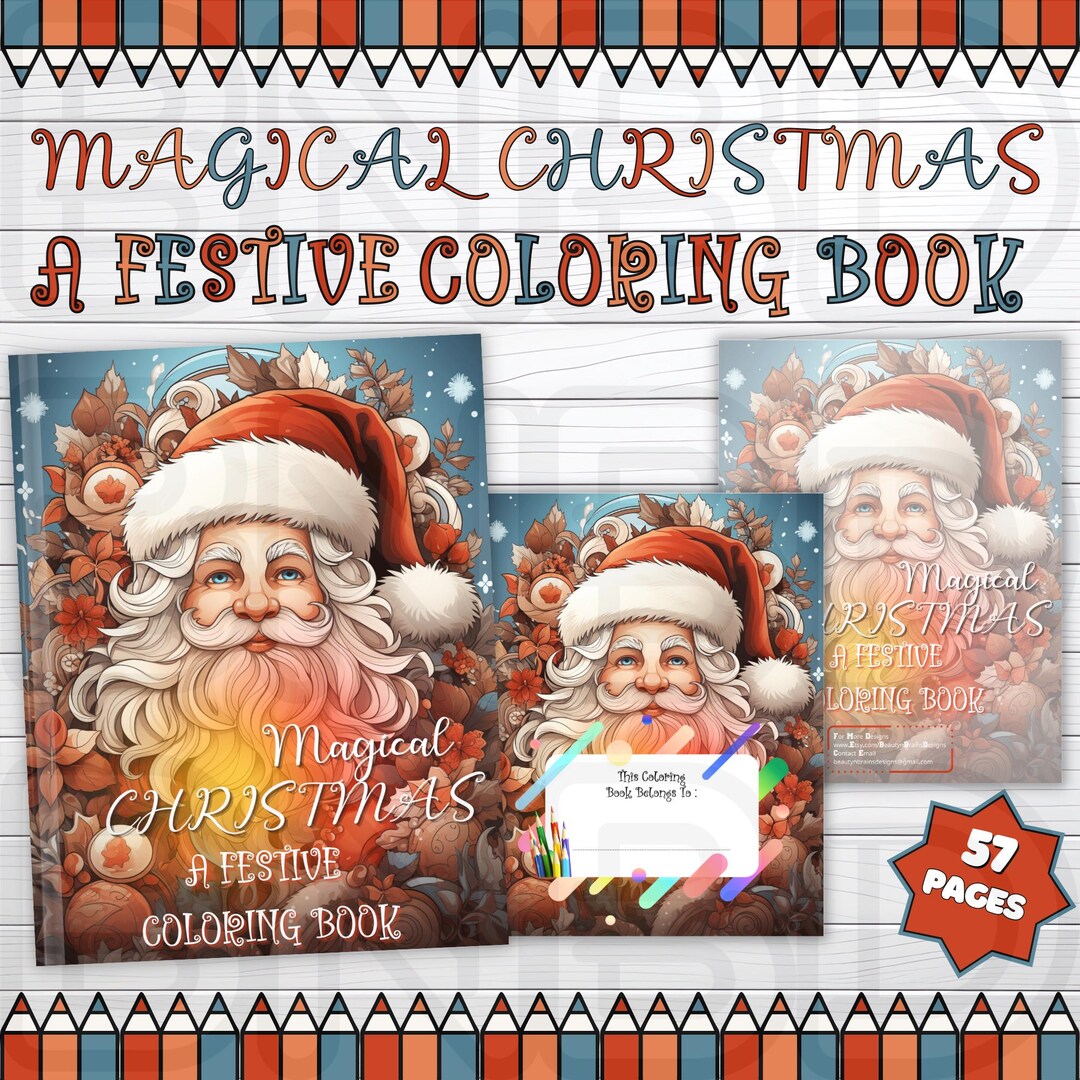 57 Magical Christmas Coloring Book, Festive Holiday Printable, Santa ...