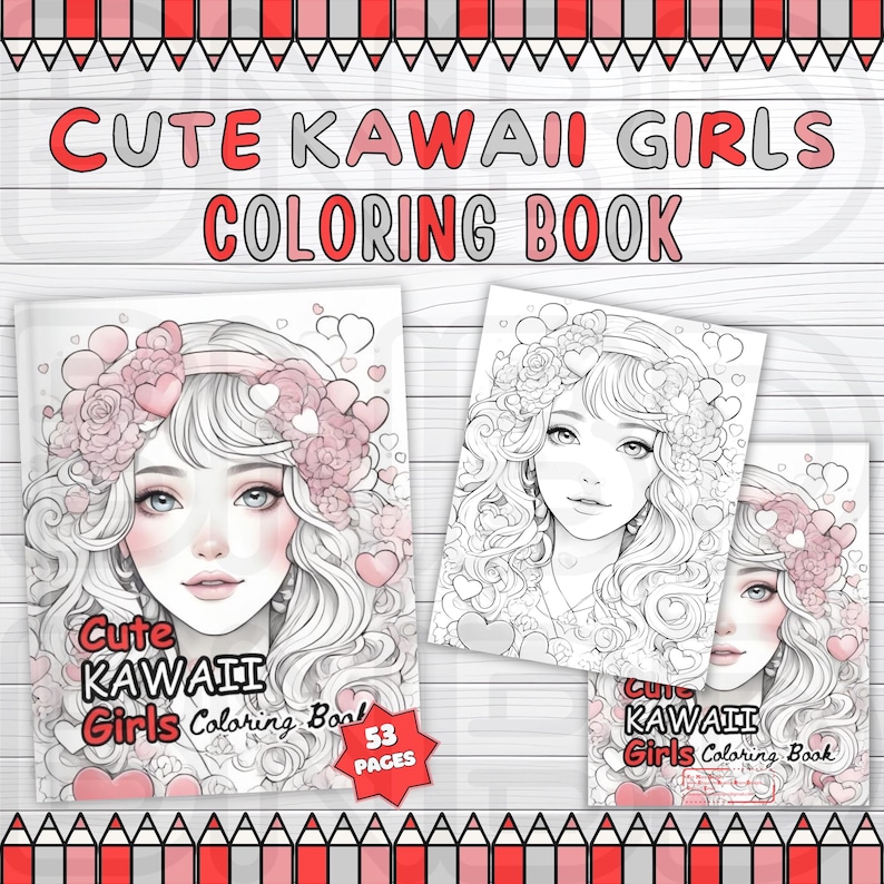 53 Cute Kawaii Girls Coloring Book, Shaded and Grayscale, Kawaii Girl ...