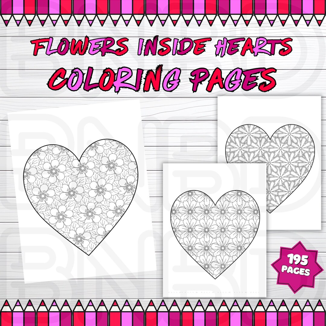 195 Flowers Inside Hearts Coloring Pages, Intricate Flower Designs ...