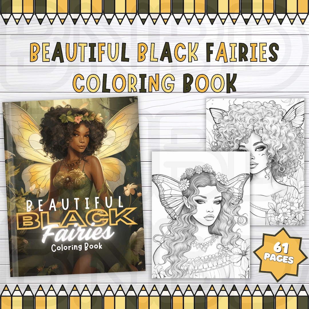 61 Beautiful Black Fairies Coloring Book, Grayscale, Magical Mystical ...