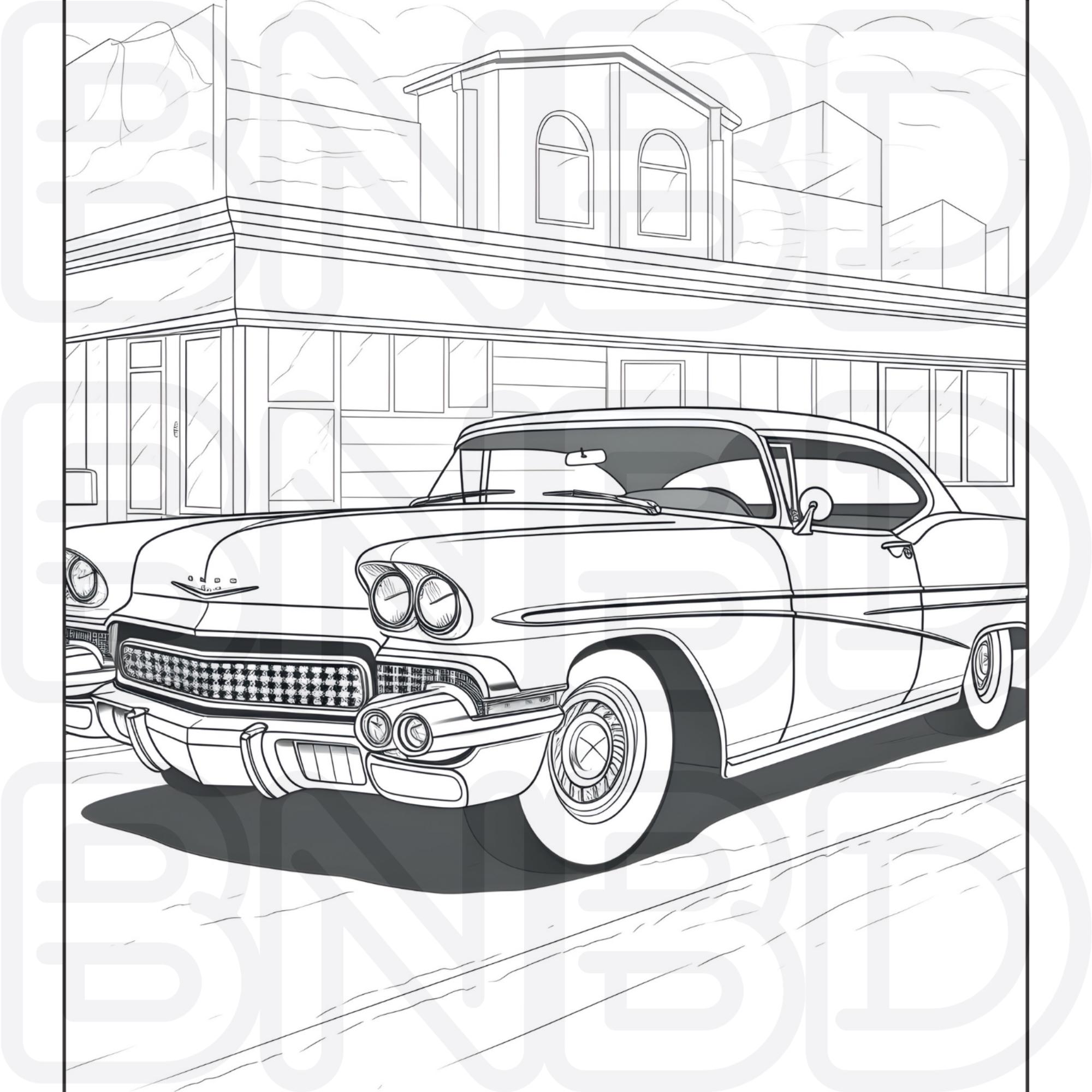 40 Vintage Cars Coloring Pages, Shaded and Grayscale, Classic Cars and ...