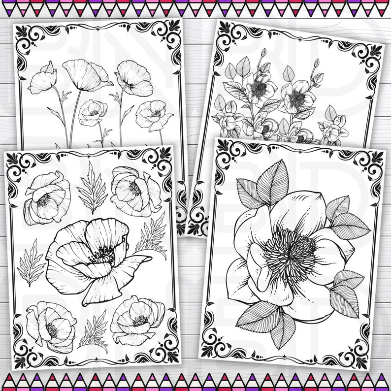 101 Zentangle Flower Designs Coloring Pages, Shaded and Grayscale ...
