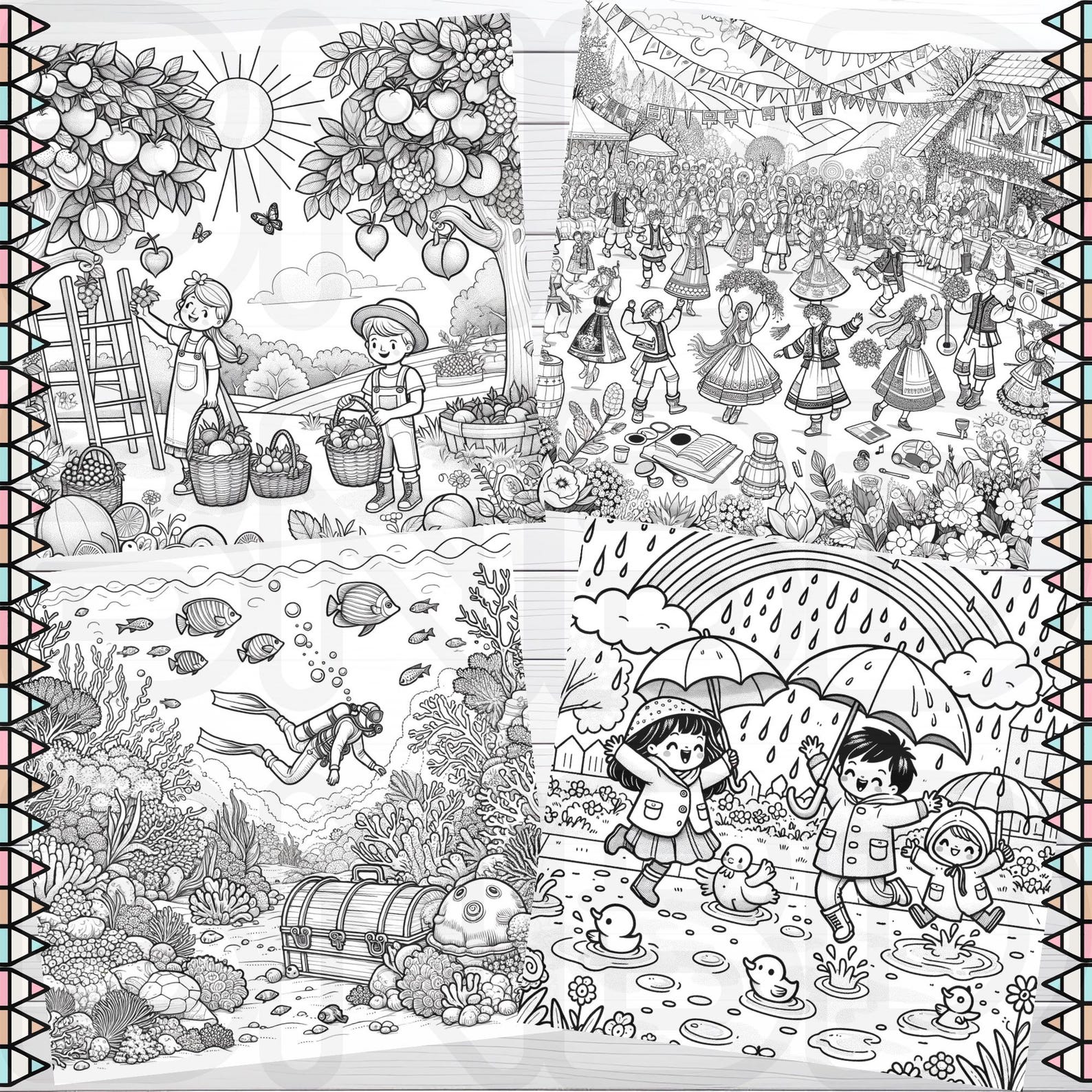 43 Seasons Change Coloring Pages, 8.5x8.5", Grayscale Shaded Pictures ...