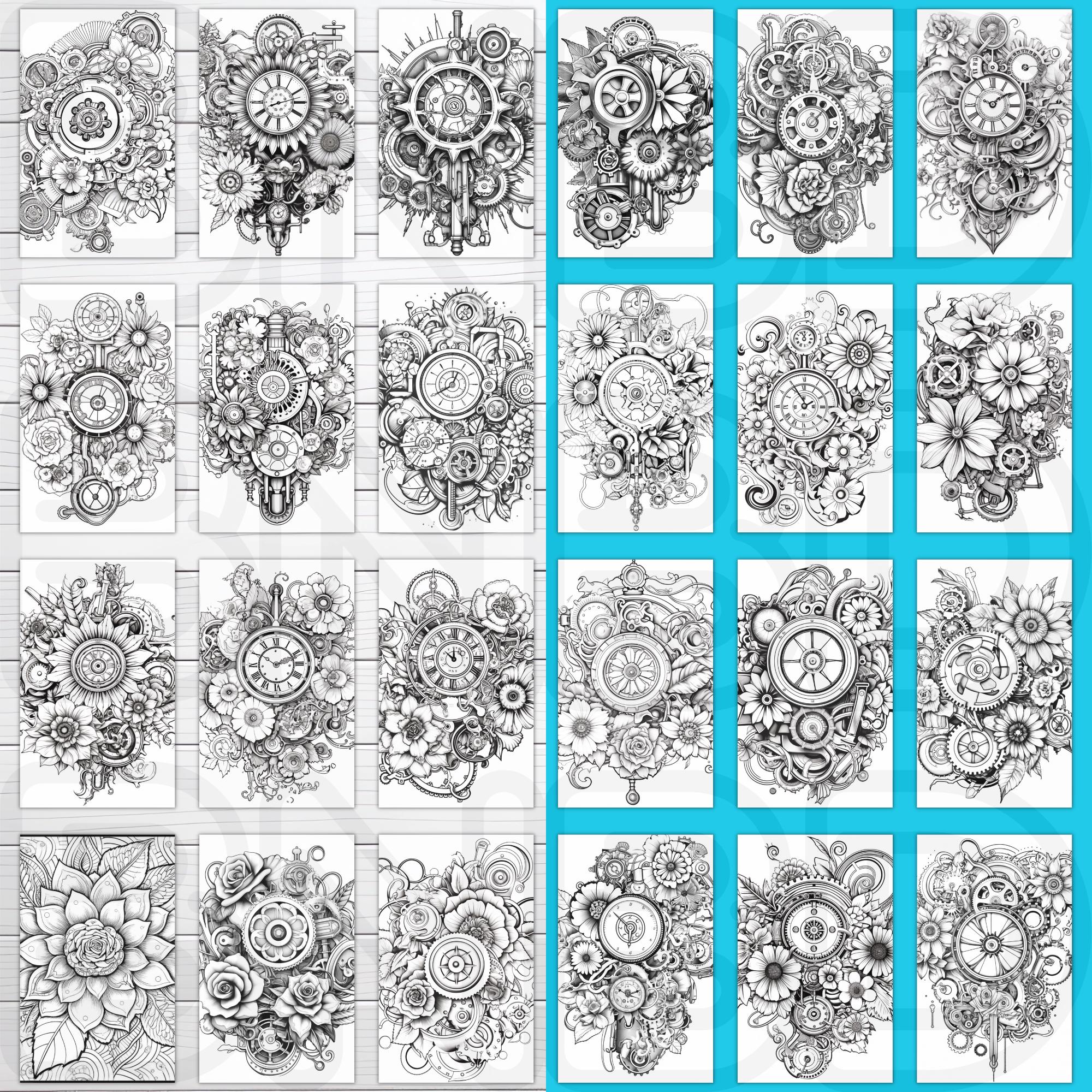 140 Steampunk Flower Mandala Coloring Book 2nd Edition, Grayscale ...