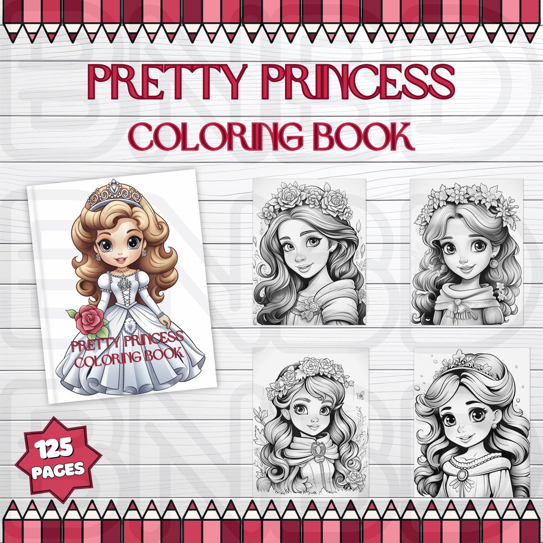 125 Pretty Princess Coloring Book, Kawaii Princess, Fantasy Coloring ...