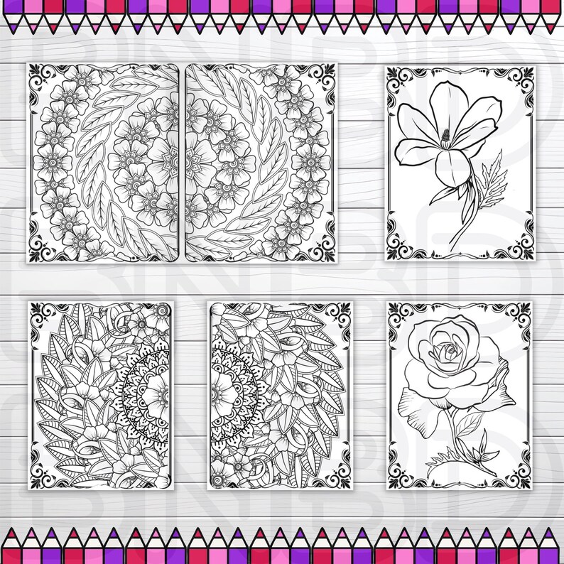 101 Zentangle Flower Designs Coloring Pages, Shaded and Grayscale ...