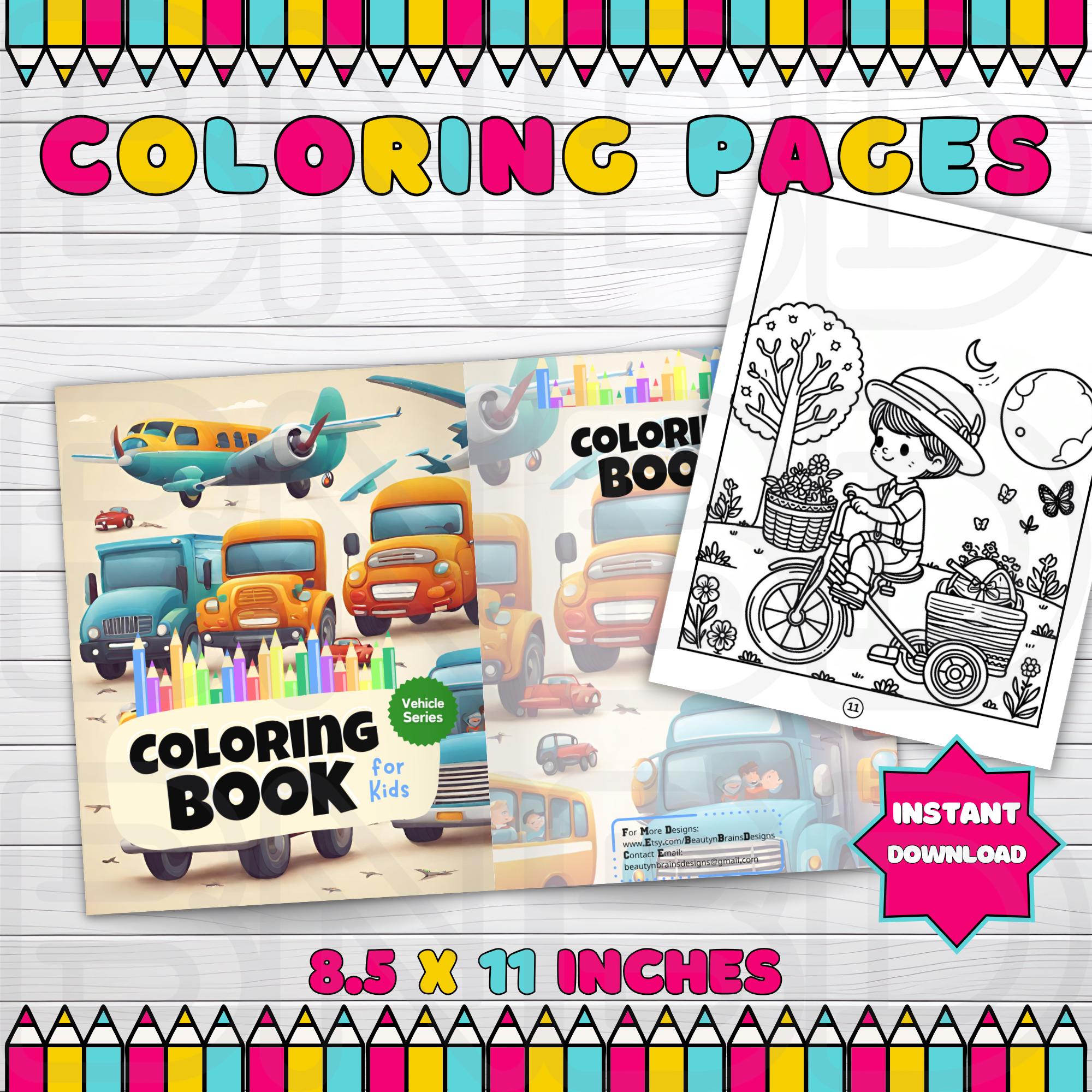 22 Vehicle Themed Coloring Book, Kids Coloring Book, Printable Coloring ...