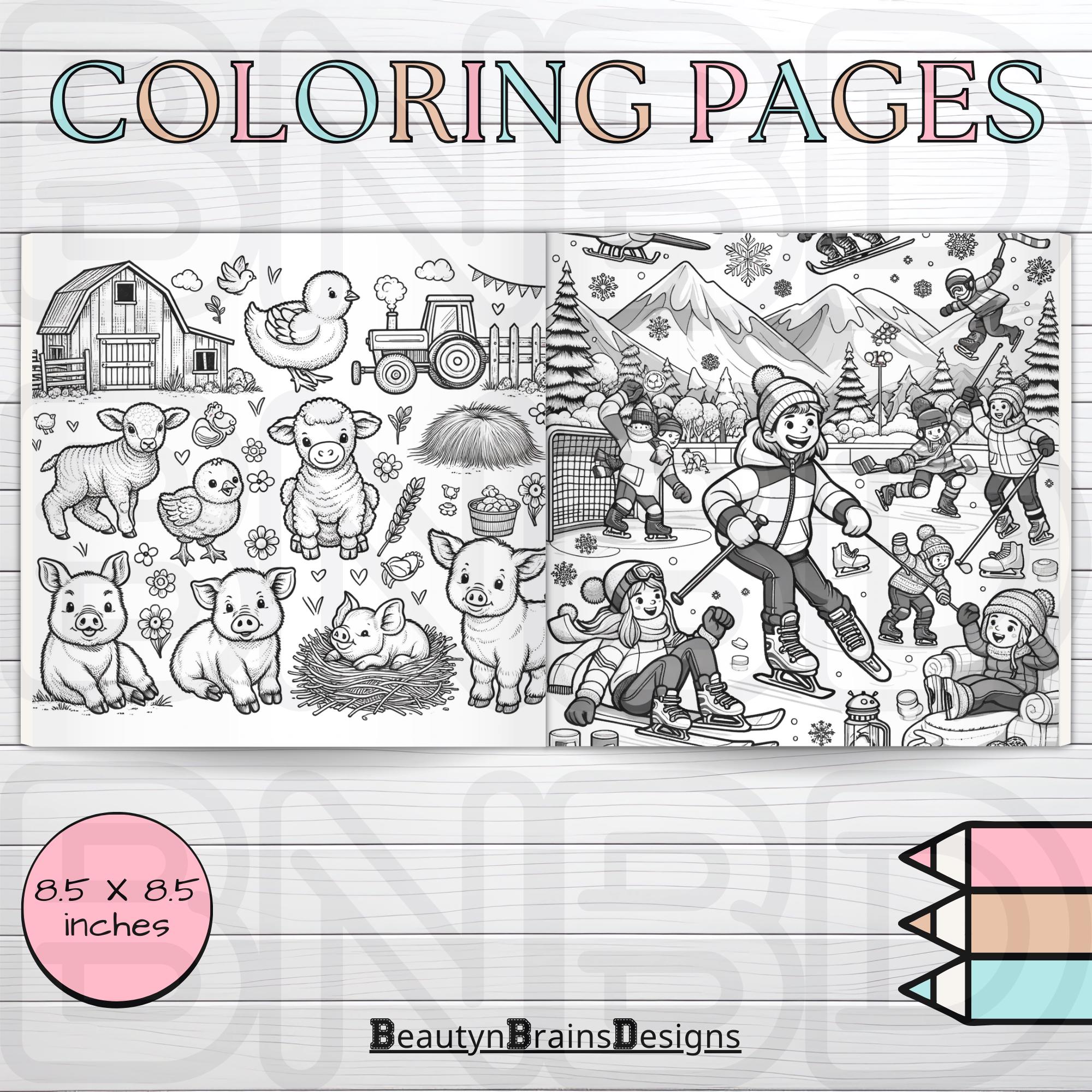 43 Seasons Change Coloring Pages, 8.5x8.5", Grayscale Shaded Pictures ...