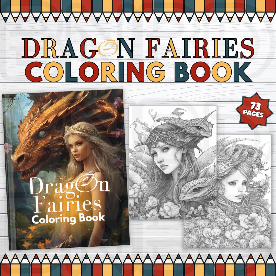 73 Dragon Fairies Coloring Book, Grayscale, Fantasy Coloring, Fantasy ...