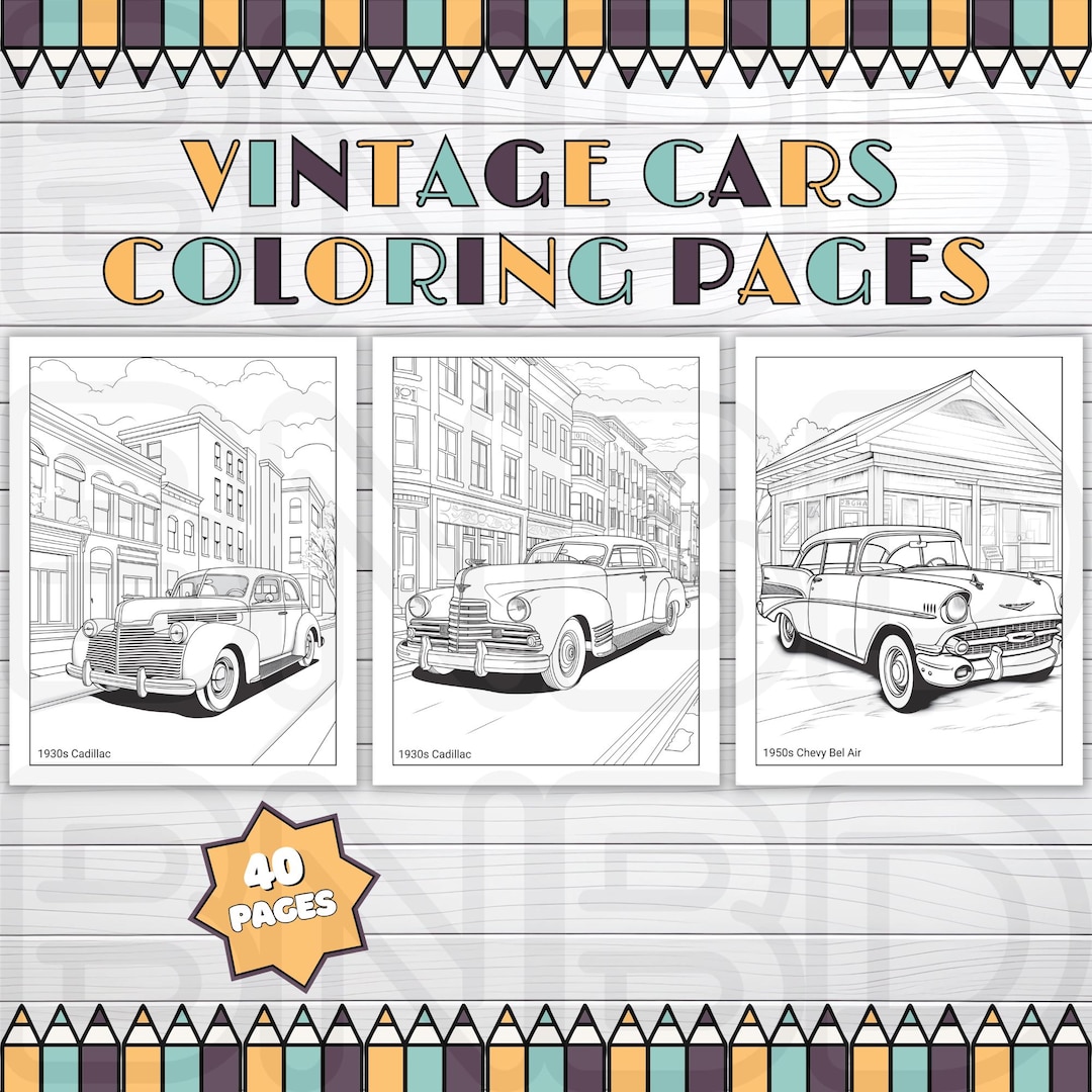 40 Vintage Cars Coloring Pages, Shaded and Grayscale, Classic Cars and ...