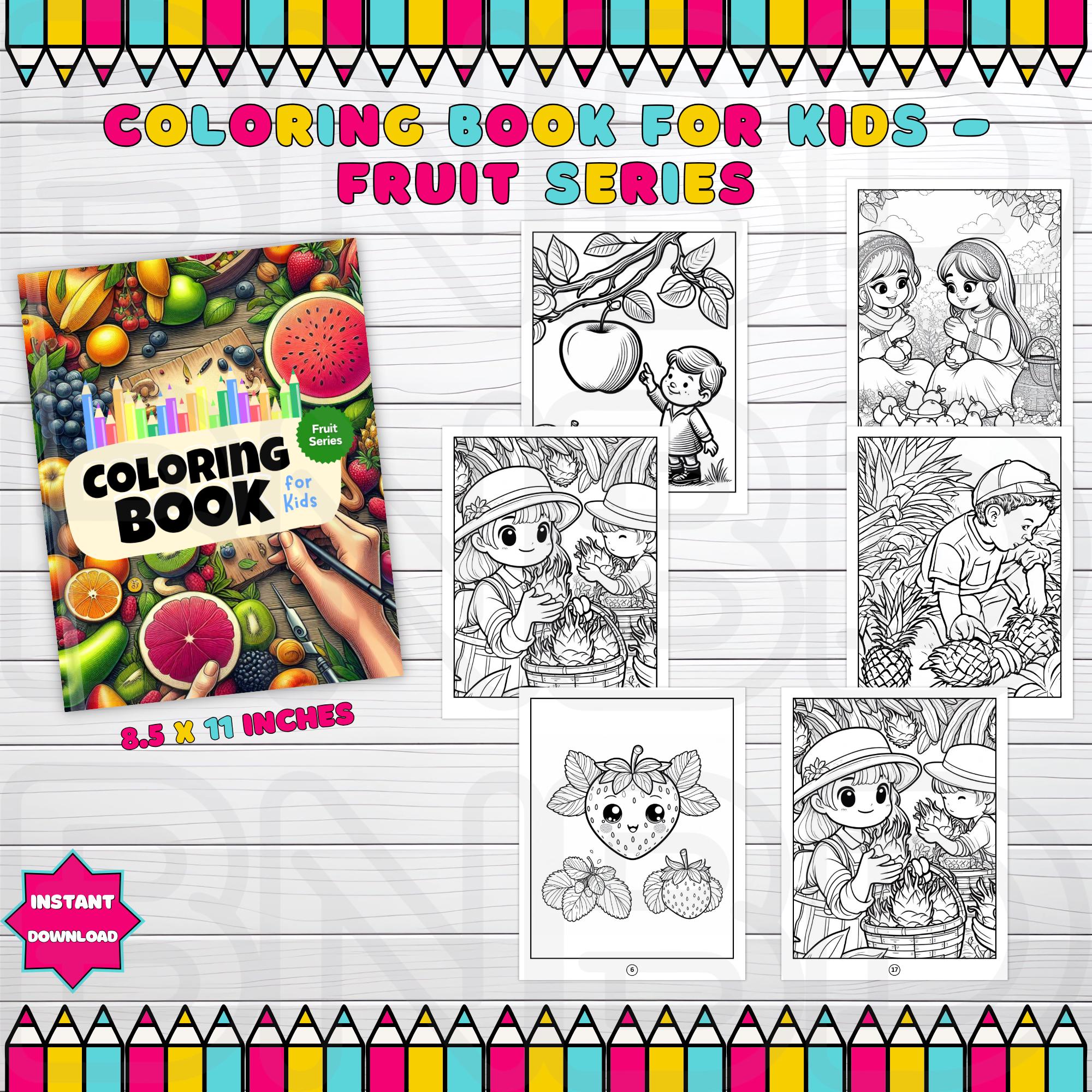 22 Fruit Themed Coloring Book, Kids Coloring Book, Printable Coloring ...