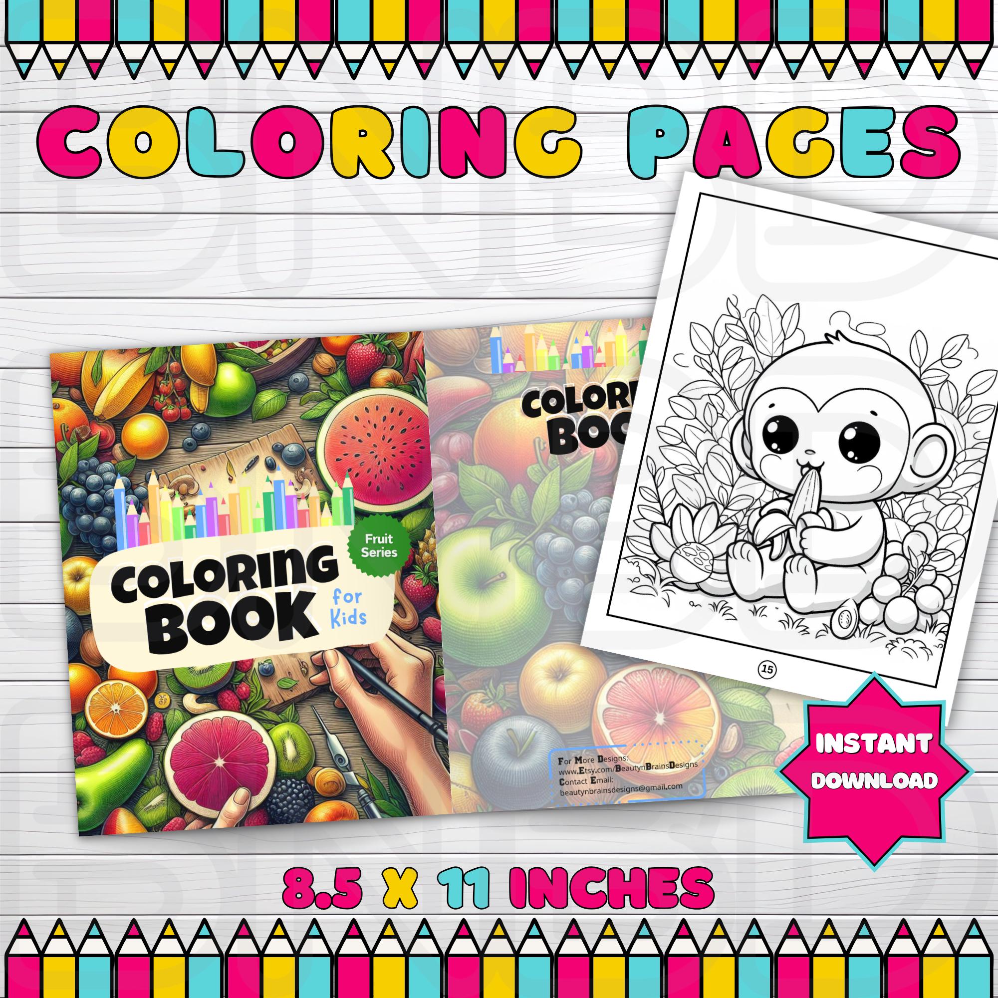 22 Fruit Themed Coloring Book, Kids Coloring Book, Printable Coloring ...