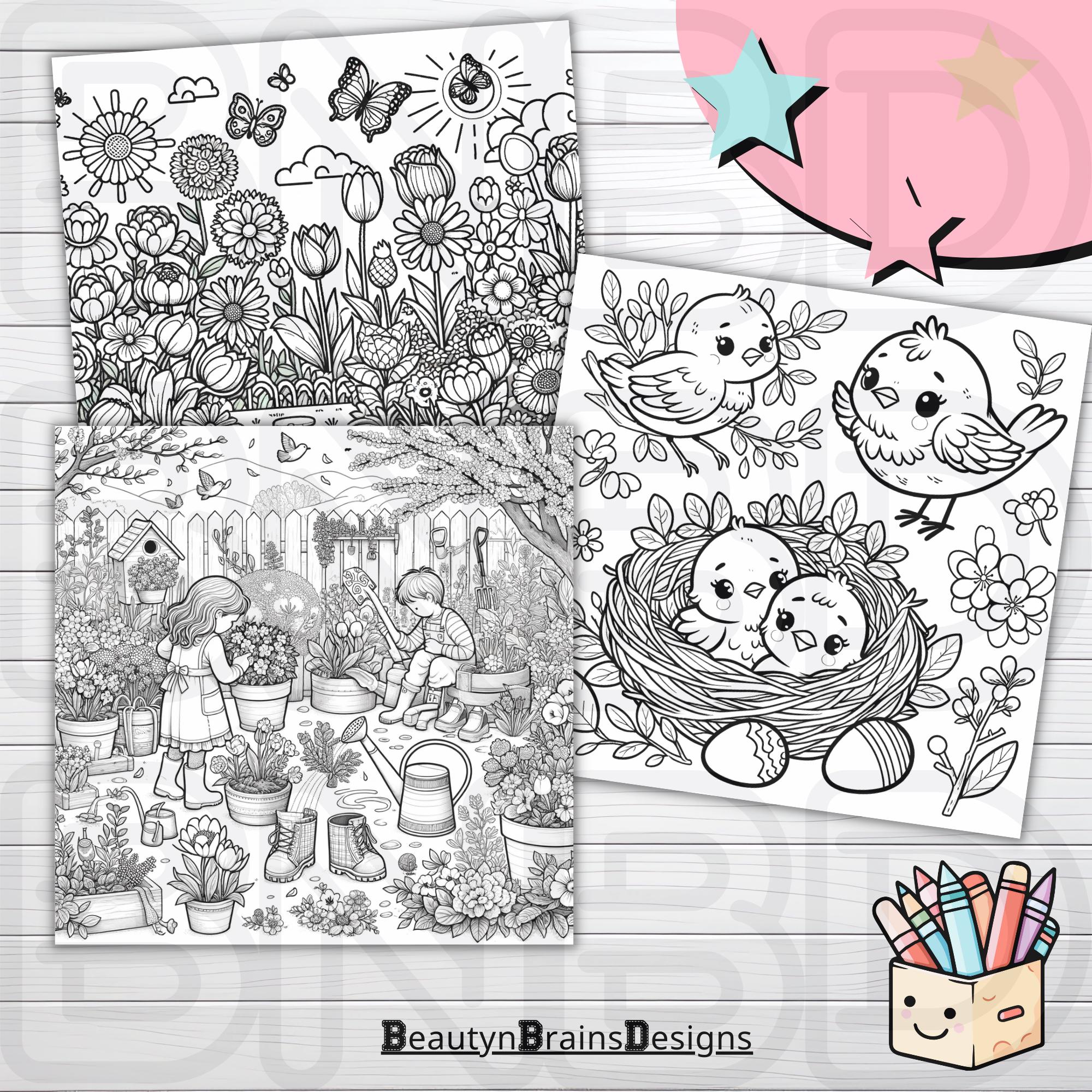 43 Seasons Change Coloring Pages, 8.5x8.5", Grayscale Shaded Pictures ...