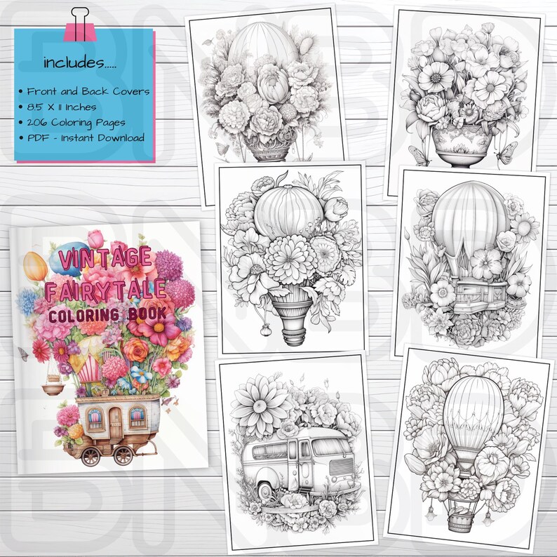 206 Vintage Fairytale Coloring Book, Grayscale Coloring Pages ...