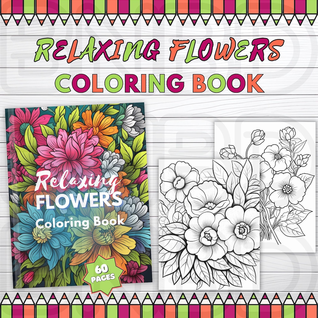 60 Relaxing Flowers Coloring Book, Grayscale, Flower Bouquets, Floral ...