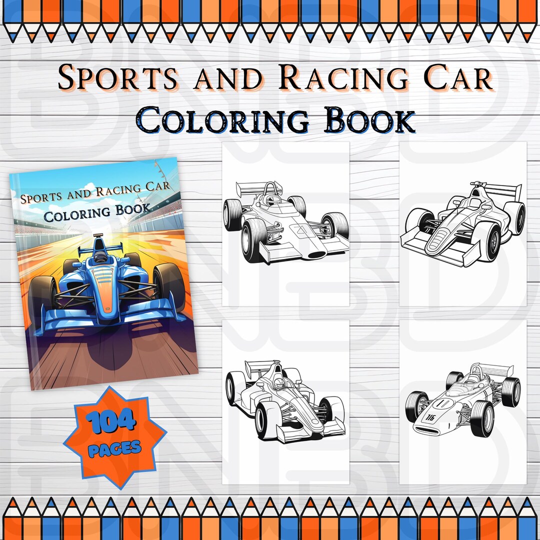 104 Sports and Racing Car Coloring Book, Car Fanatics Coloring, Nascar ...