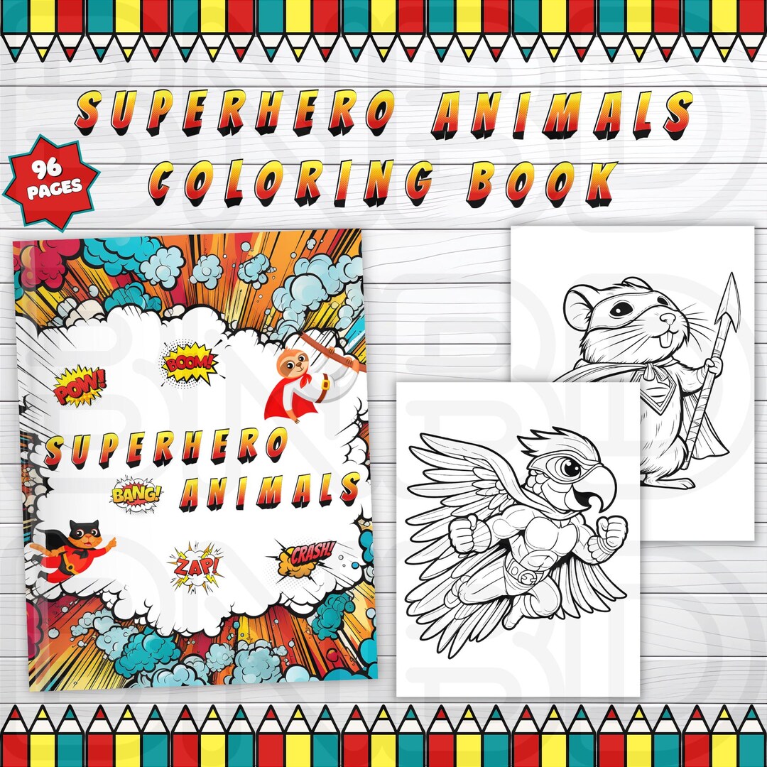 96 Superhero Animals Coloring Book, Superpower Animals, Kawaii Animals ...