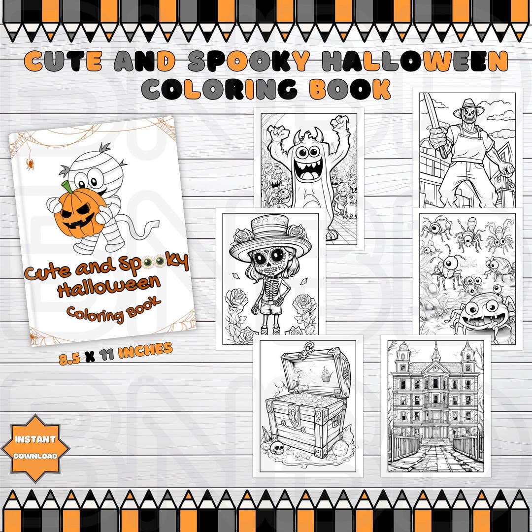 93 Cute and Spooky Halloween Coloring Book, Pumpkins, Ghosts, Mummies ...