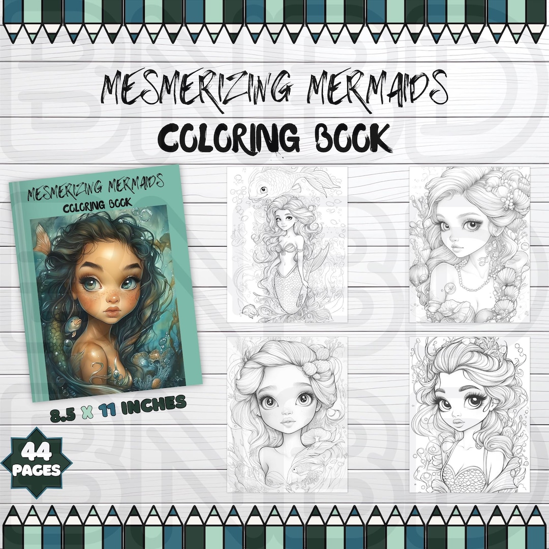 44 Mesmerizing Mermaids Coloring Book, Chibi Mermaids, Handdrawn ...