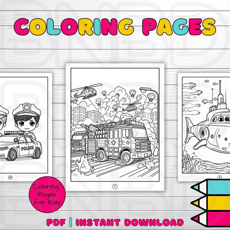 22 Vehicle Themed Coloring Book, Kids Coloring Book, Printable Coloring ...